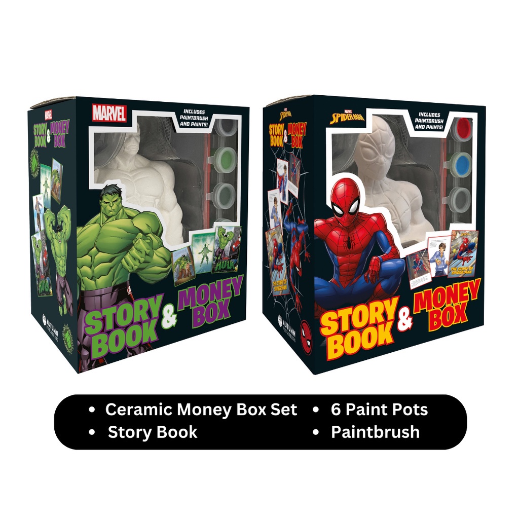 Marvel Spiderman Hulk Paint Your Own Money Box For Kids With Story Book ...