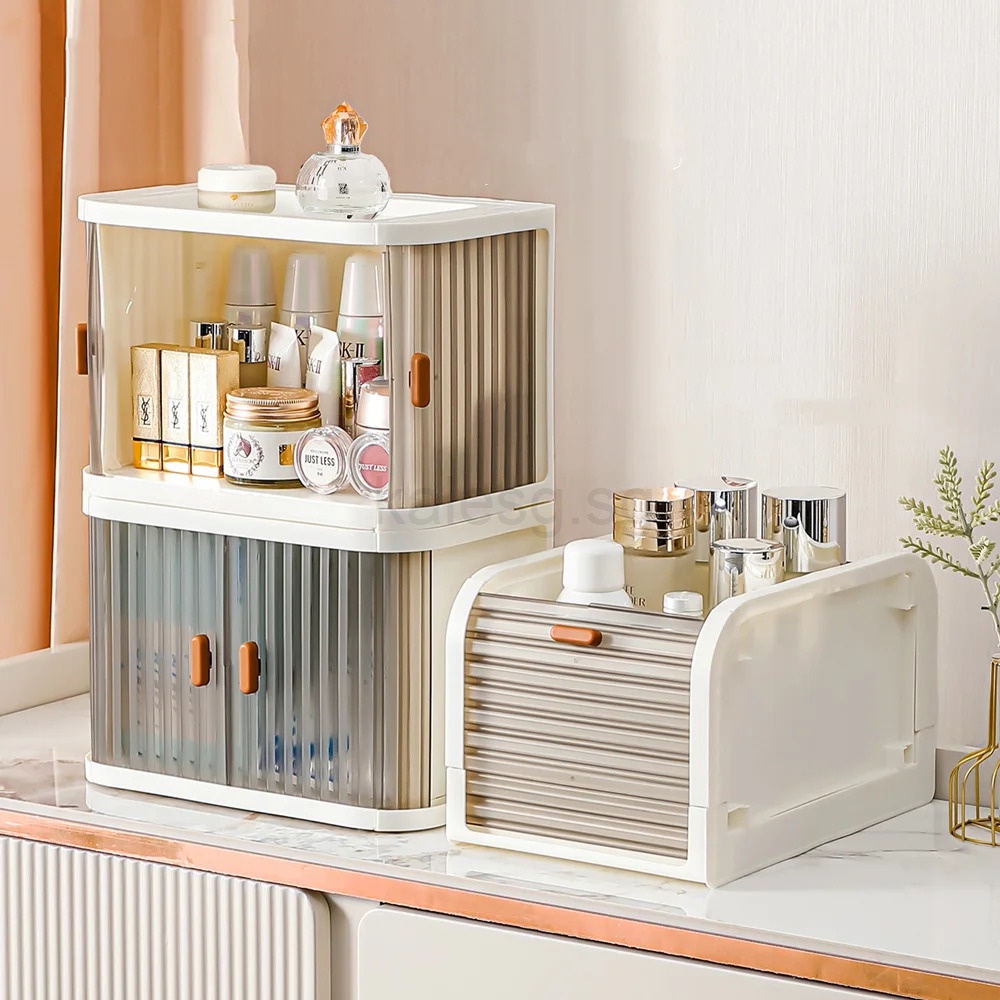 1/2 Tier Folding Desktop Organizer, Stackable Storage Box, Space-Saving ...