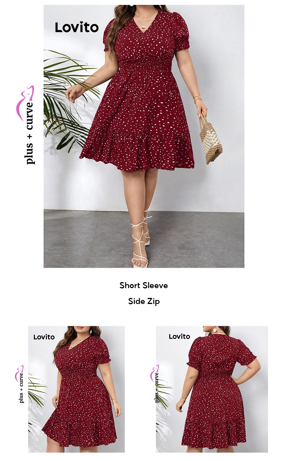 Lovito Plus Size Curve Boho Polka Dot Pattern Dress for Women LBE05151 ...
