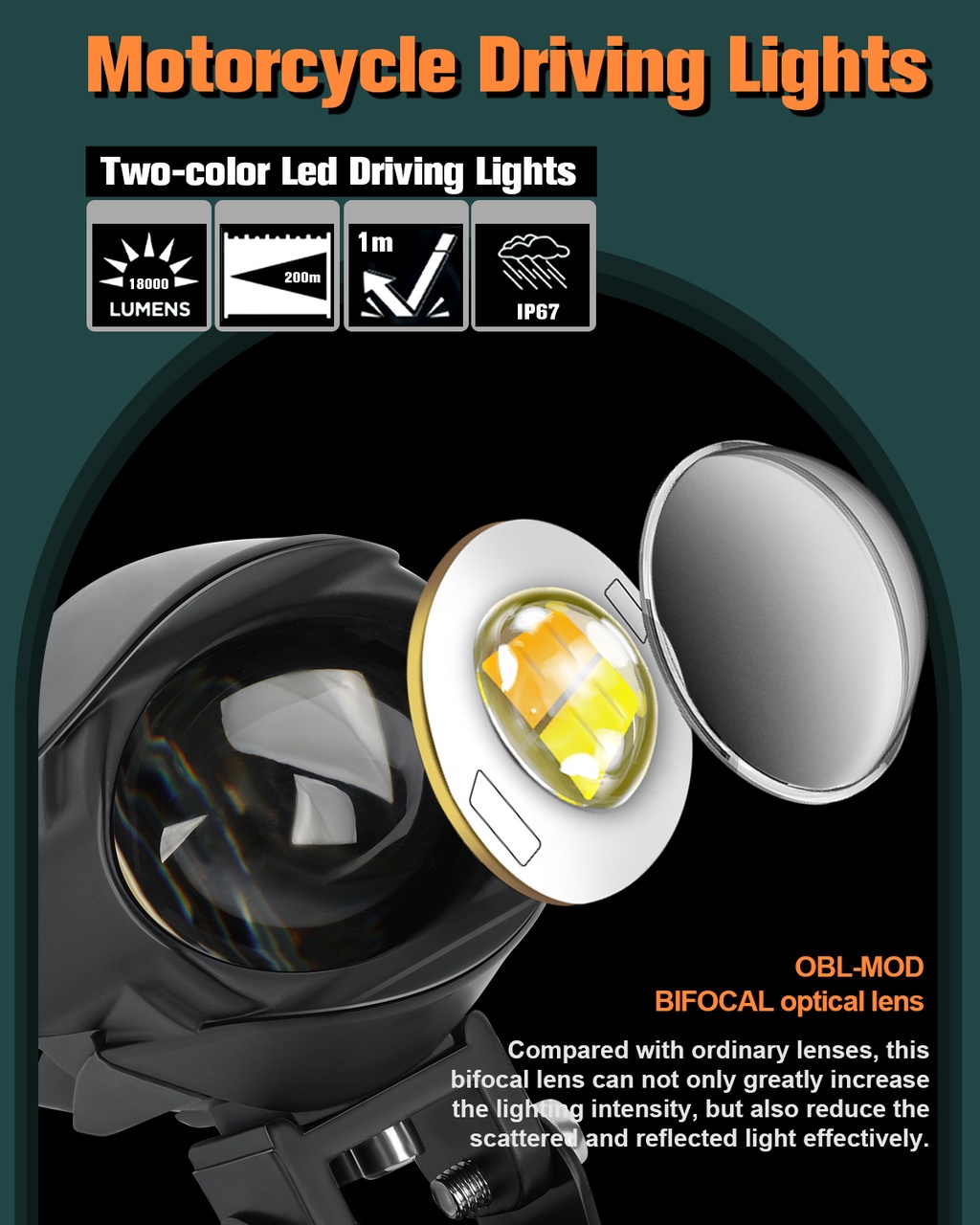 Motorcycle Spotlight Led Light 3 Modes Fog Light Motorcycle Led ...