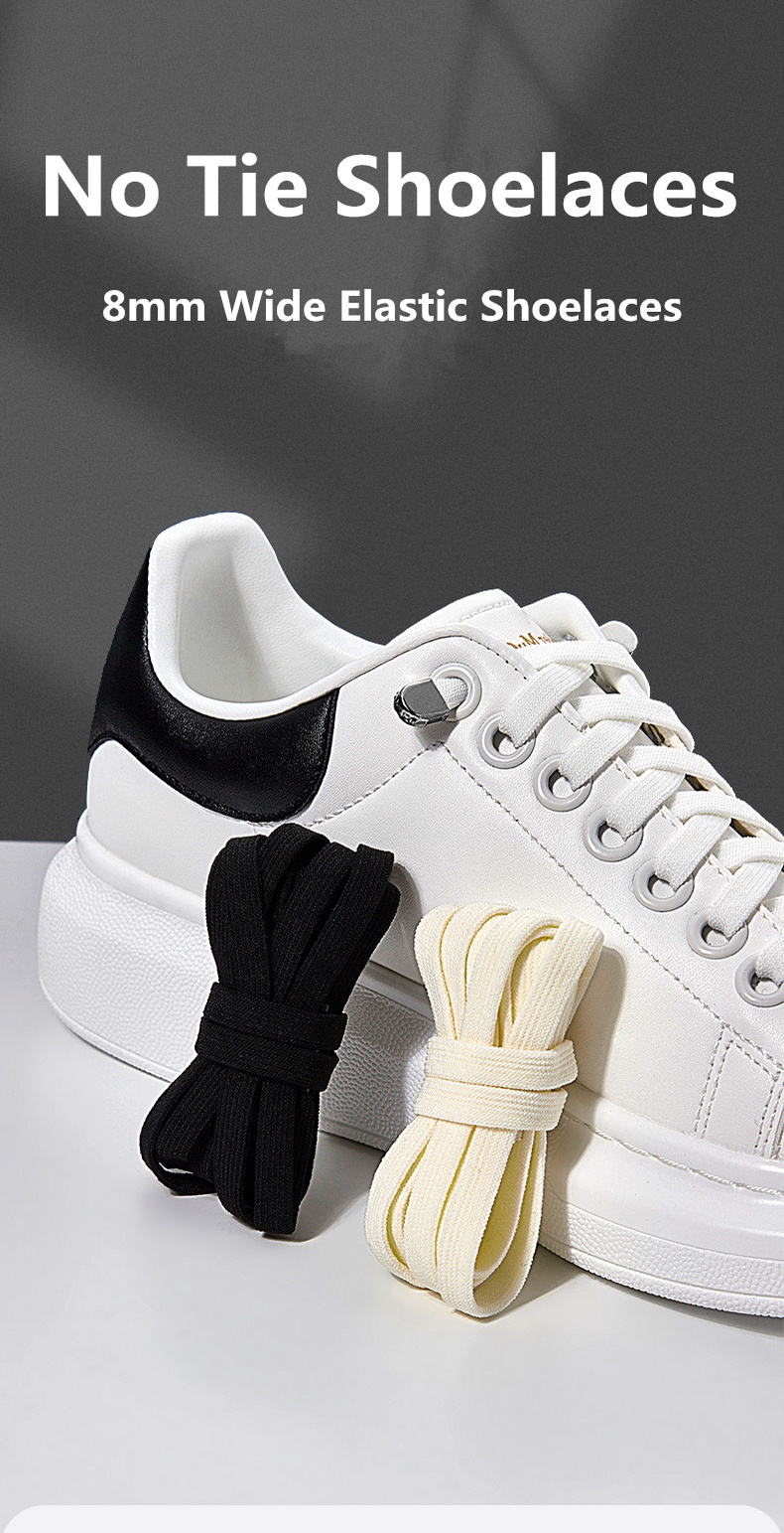 No Tie Shoelaces for Shoes Flat Elastic Laces Sneakers Tennis Quick ...