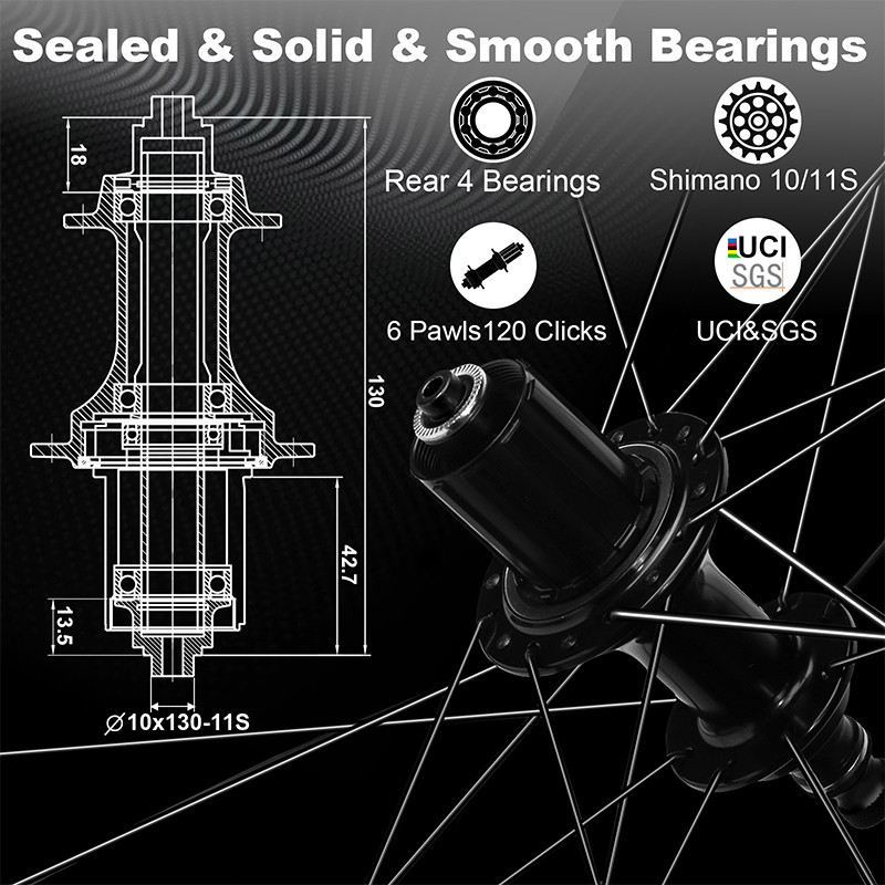 BUCKLOS YN1500 Carbon Fiber Wheelset 700C Road Bike V Brake Wheels 10/ ...