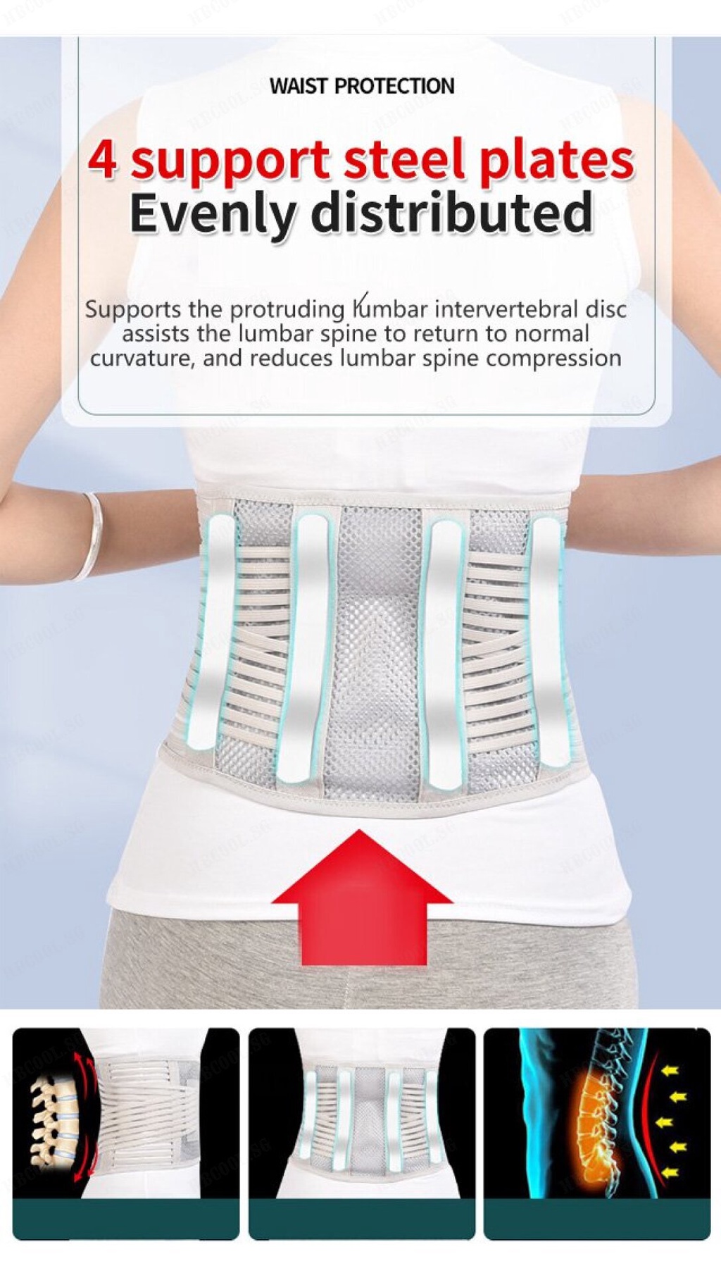 🎈HOT🎈 Waist Back Support Belts Waist Trainer Compression Springs Spine ...