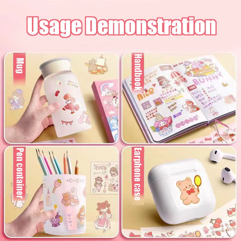 100Pcs Cute Cartoon Sticker PET Transparent Kawaii Stationery Handbook ...
