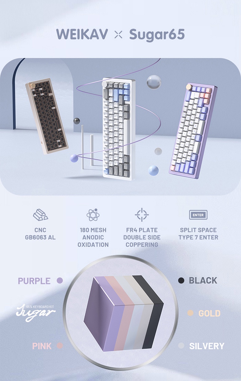 Original WEIKAV Sugar65 Aluminum Mechanical Keyboard 66 Keys TYPE-C ...