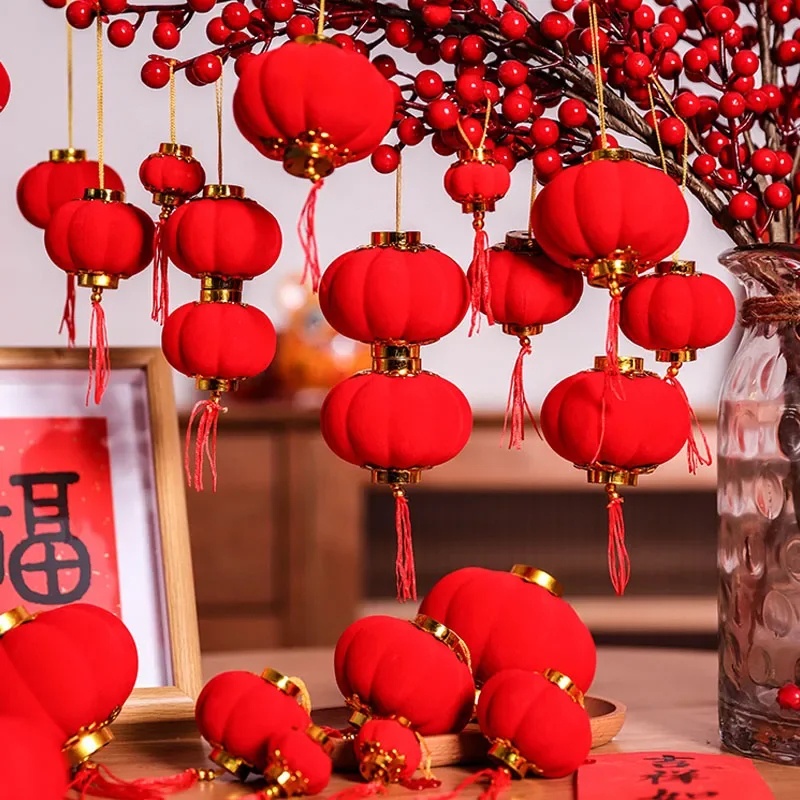 30pcs Flocking Small Red Lanterns Mini Chinese Lantern DIY Spring ...