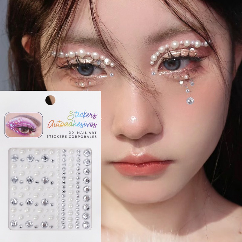 3D Pearl Diamond Face Decoration Sticker / Face Body Makeup Temporary ...
