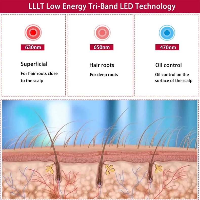 YUNCHI Infrared Hair Growth Instrument Red and Blue Light Hair Growth ...