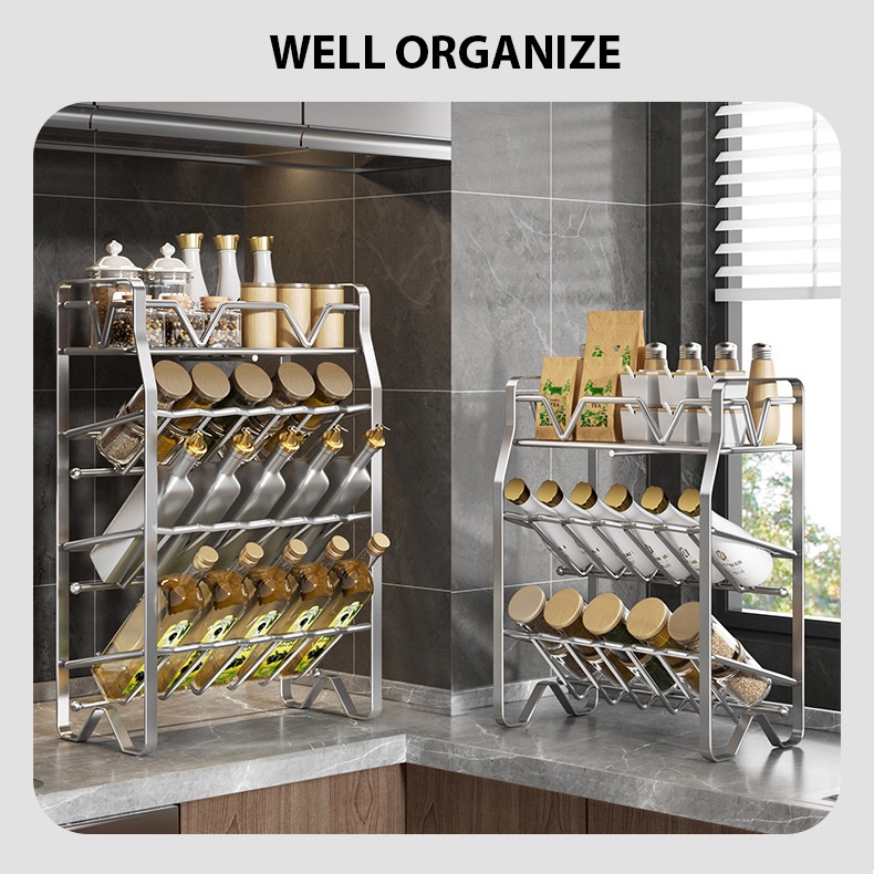 Worthbuy 2 3 Tiers Stainless Steel Condiment Rack Rak Dapur Seasoning ...