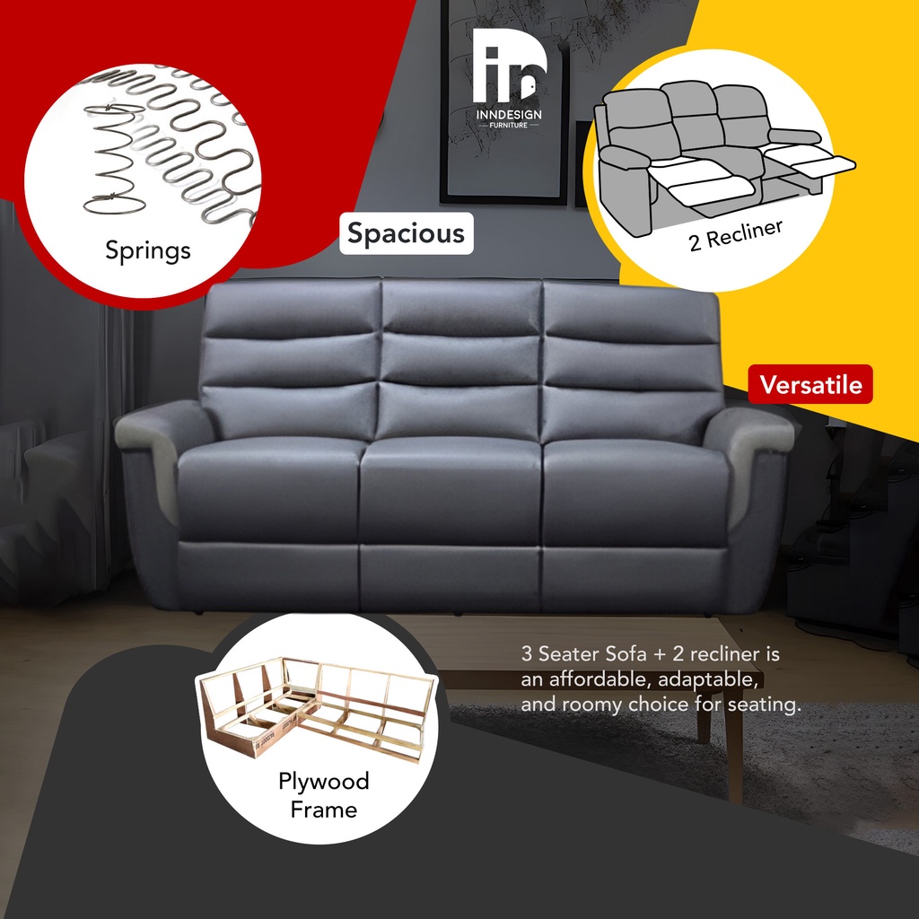 INNDESIGN 3 Seater With 2 Recliner Genuine Cow Hide Leather Sofa Set (2 ...