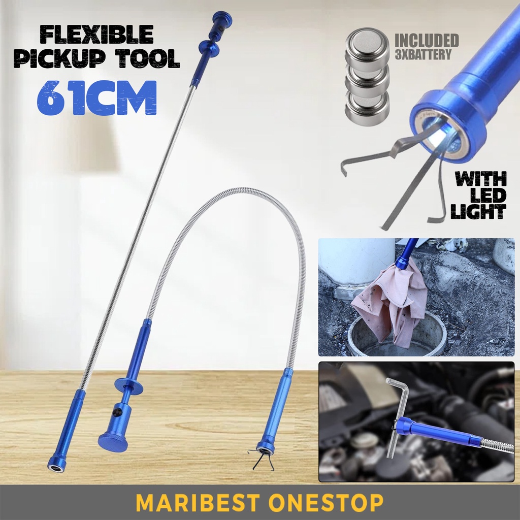 Flexible Pick Up Tool With LED Light Drain Hair Claw Clip Pengepit ...