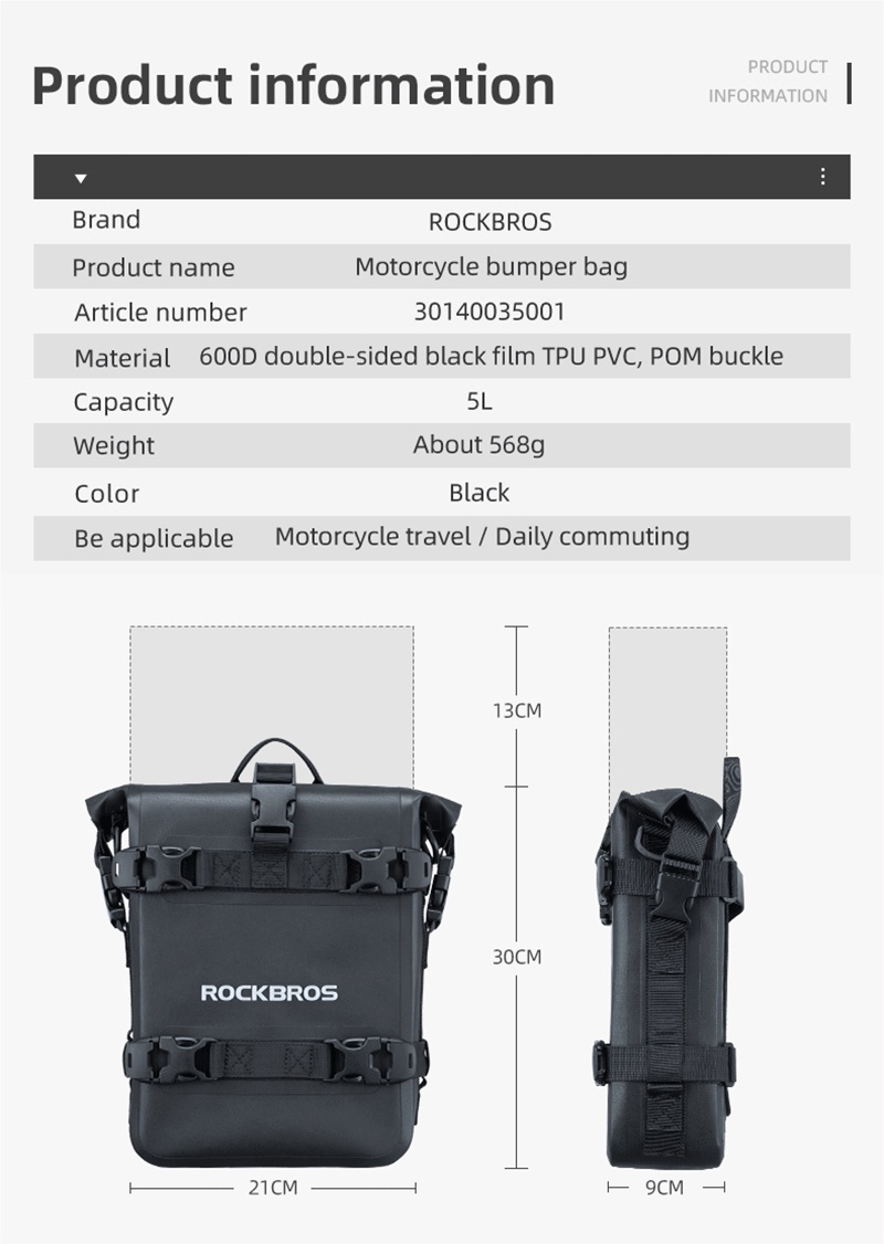 ROCKBROS Motorcycle Bag Waterproof 5L Large Capacity Saddle Bag ...