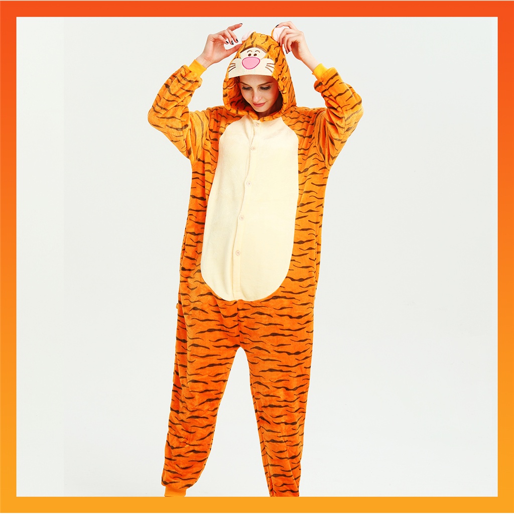 Winter Adults Animal Jumping Tiger Onesies Women Men Pajamas Suit ...