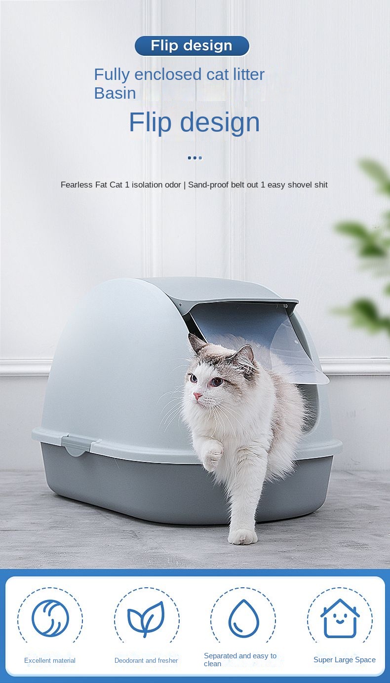 Litter Box Fully Enclosed Splash-Proof Maine Fat Cat Toilet Extra Large ...