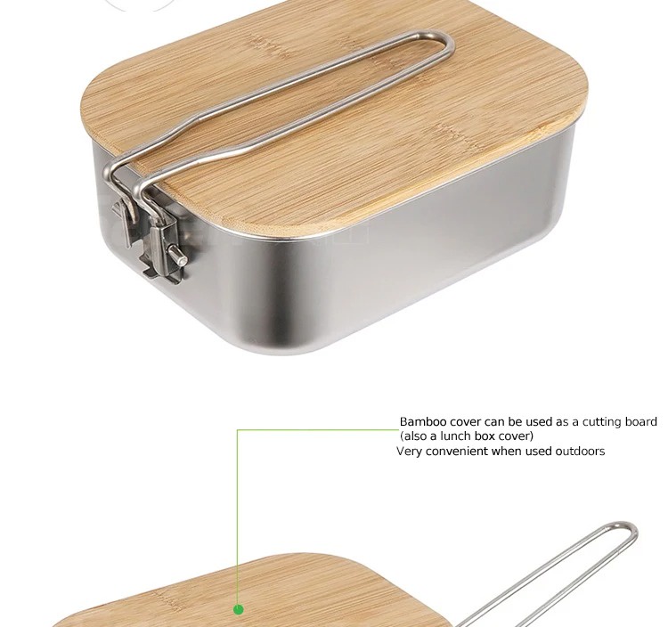 Stainless Steel Bento Box with Bamboo Chopping Board, Camping Mess Tin ...