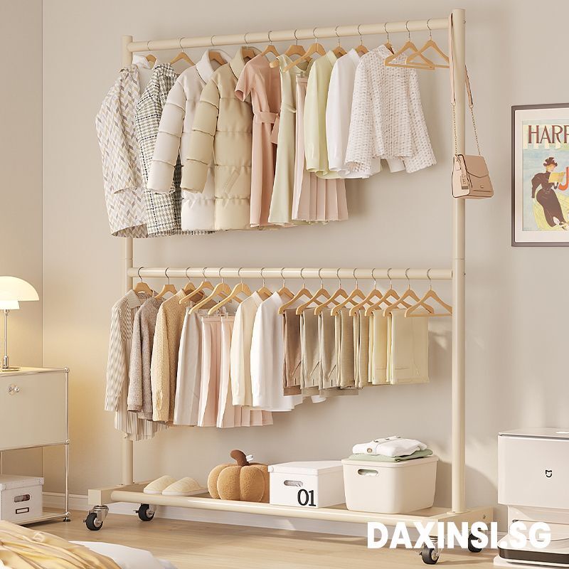 DAXINSI Double Layer Clothes Hanger, Floor To Ceiling, Bedroom ...