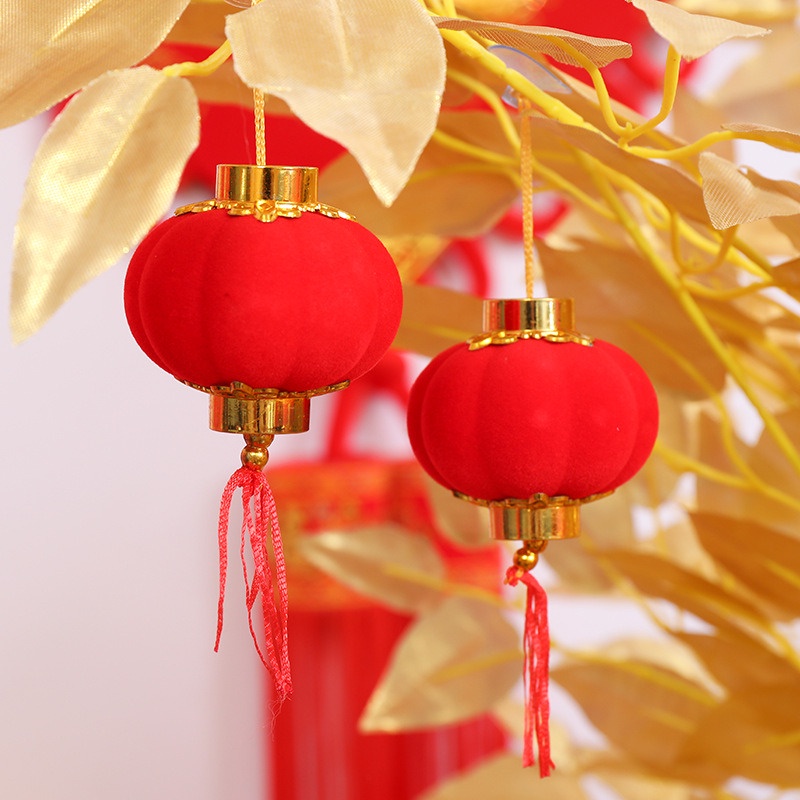 30 Pcs New Year Red Flocked Small Lantern With Suction Cups / Chinese ...