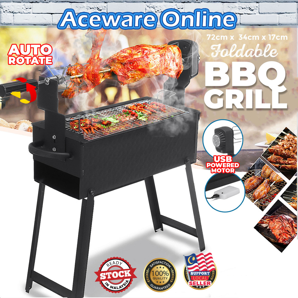 BBQ Grill Stand Roasted Stove Barbecue Automatic Rotating Chicken Lamb ...