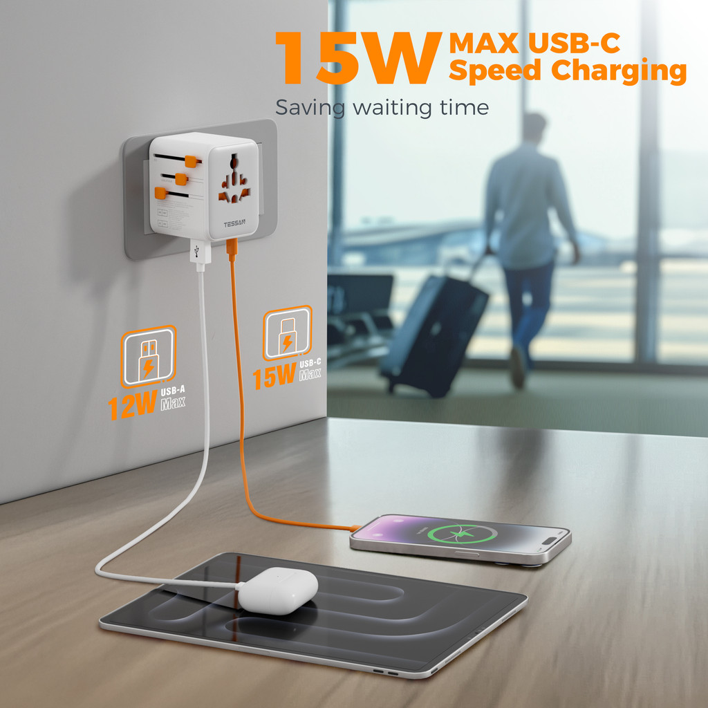 TESSAN Universal Travel Adapter Extra 2 Prong AC Outlet Smaller ...