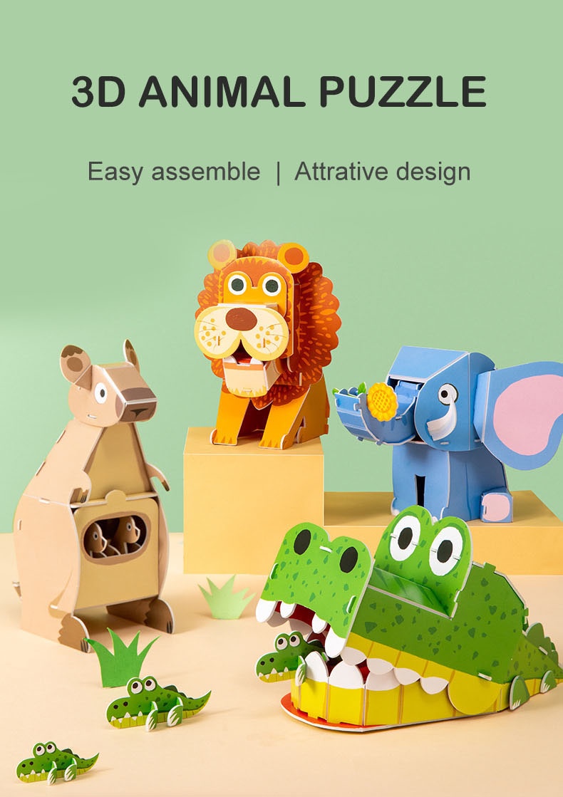 3D Animal paper puzzles for kids. DIY paper folding game. Educational ...