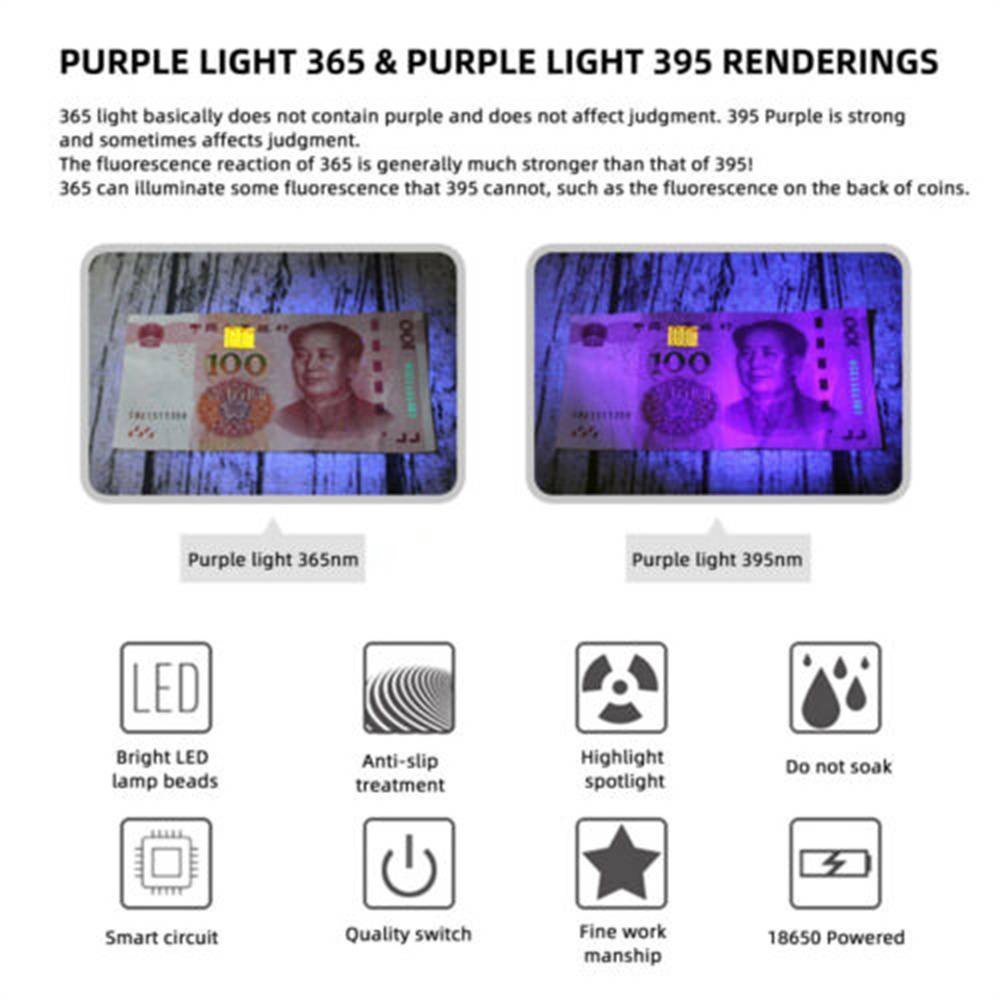 Three Light Sources Lamp Flashlight 365NM Torch Jade Inspection Ultraviolet UV Light ...