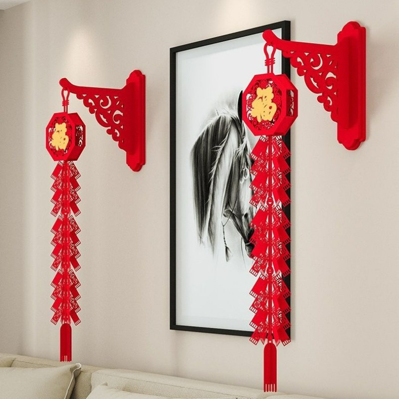 Red Non-woven Firecracker String Ornament FU Character Firecrackers ...