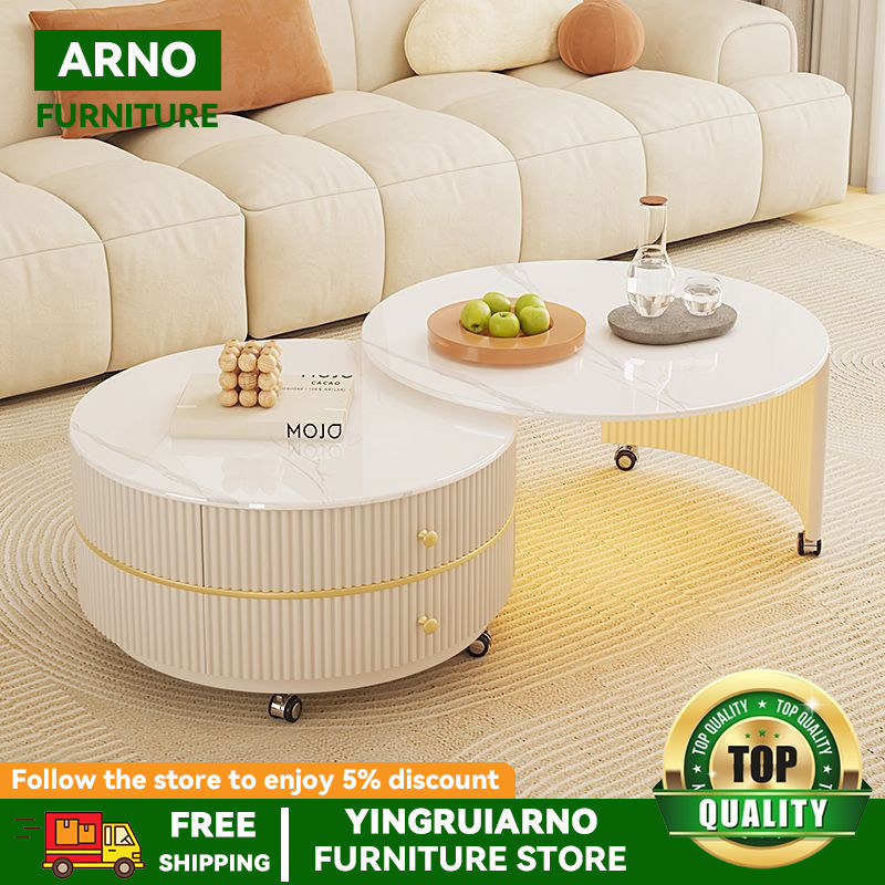 Simple Coffee Table With Rock Slab Rolling And Rotating Coffee Table ...