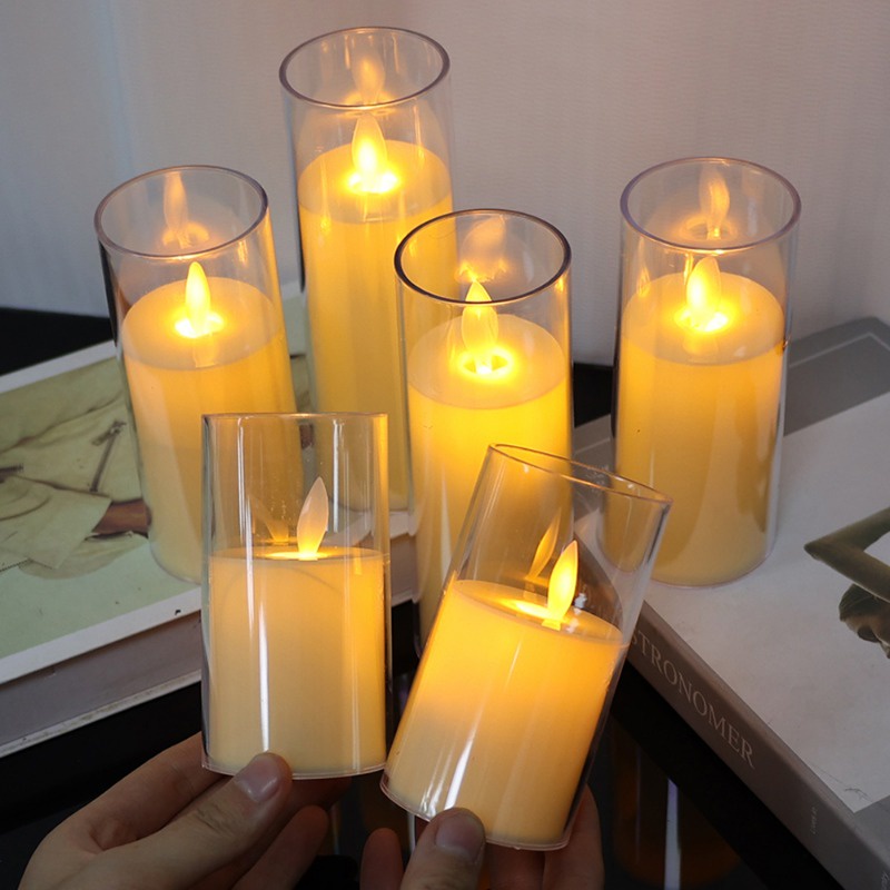 LED Acrylic Glass Pillar Candle Lights / Flameless Flickering Candle ...