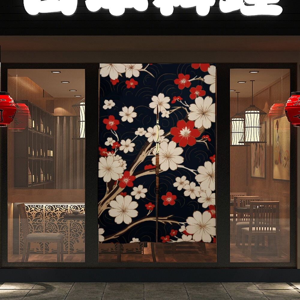 Noren, Pattern Hemp Japanese Flower Floral curtain, Door Curtain, Room ...