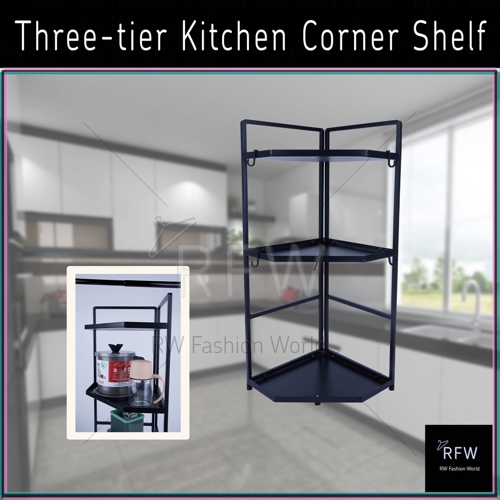 Three-tier Kitchen Corner Shelf / Rak Sudut Dapur Tiga Tingkat | Shopee ...