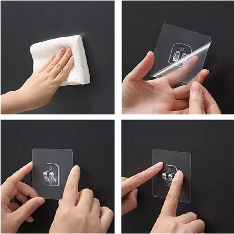 10PCS Strong Self-Adhesive Snap Transparent Hanging Hooks For Kitchen ...