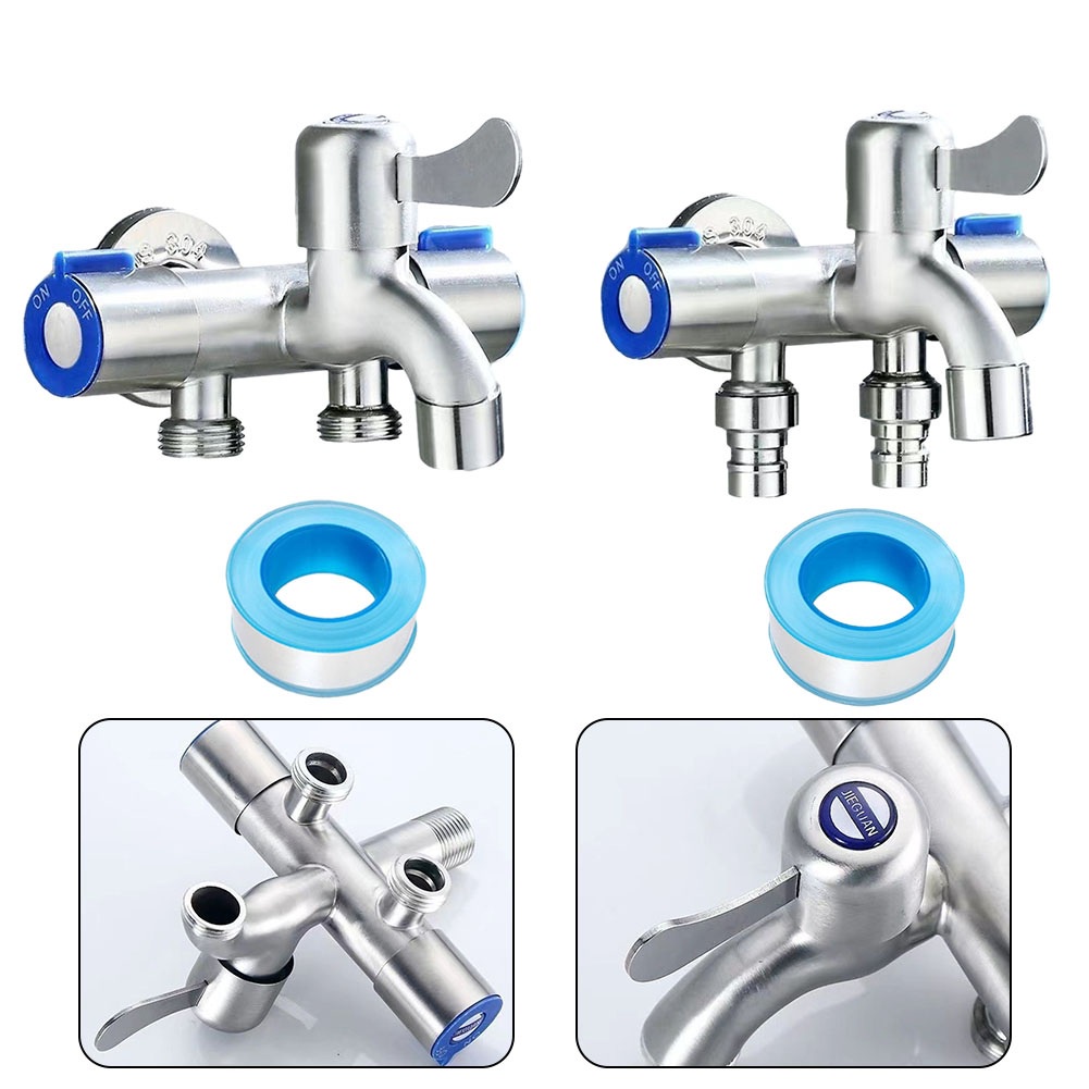 [YF] Stainless Steel Three Way Tap Sink Faucet Washing Machine 2 Way ...