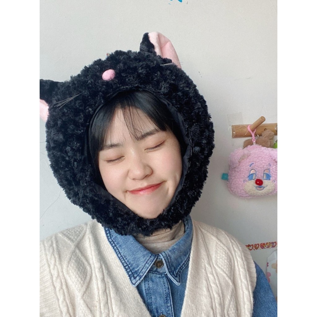 Girl Heart ins Cute Funny Plush Black Cat Headgear Hat Halloween cos ...