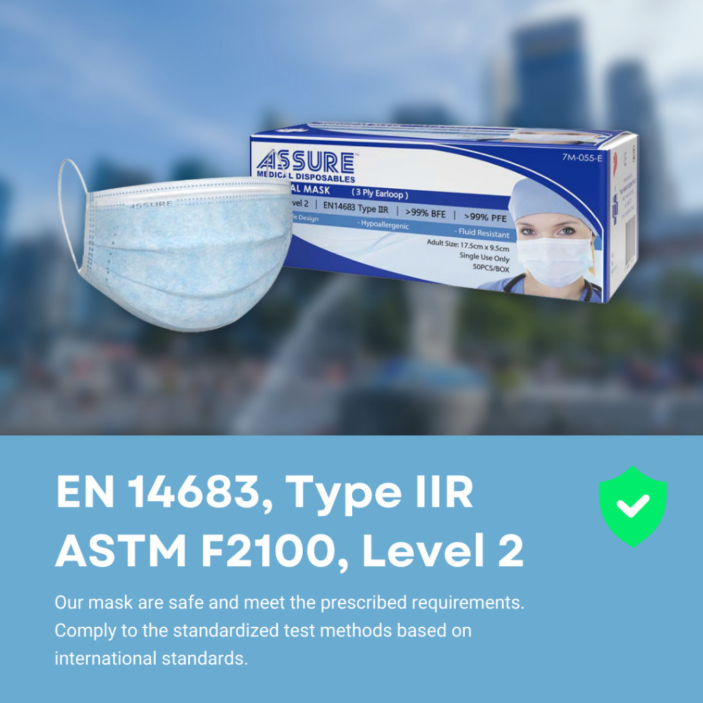 ASSURE Surgical Face Mask 3-Ply With Ear- Loop 50'S/Box | Shopee Singapore