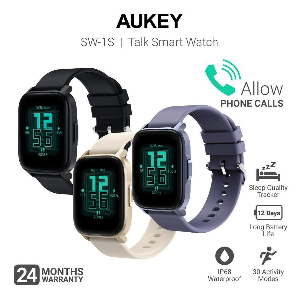 AUKEY SW-1S Talk Smart Watch w Bluetooth Call, Health Monitor, Long ...