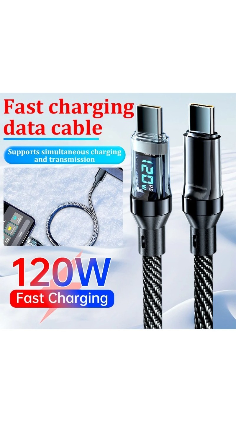 120W USB Type C Digital Display Fast Charging Cable For Huawei 6A USB C ...