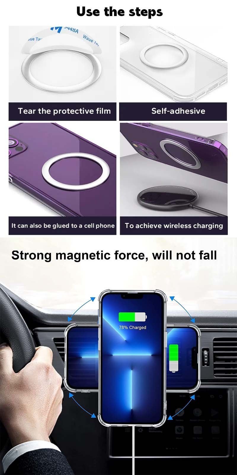 Wall Mounted Magnet Phone Holder - Self-Adhesive Ring Wall Mount ...