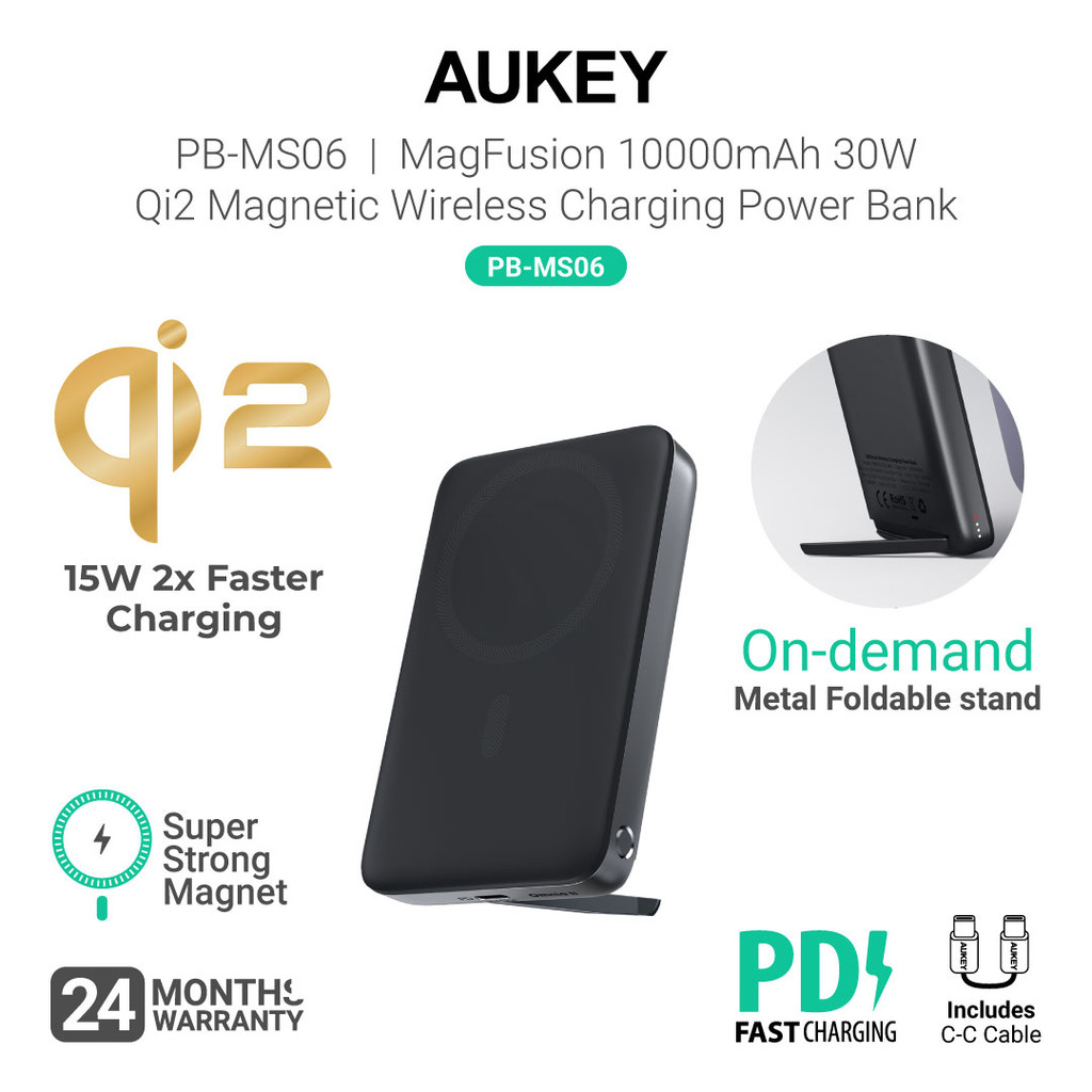 Aukey PB-MS06/PB-MS05 MagFusion 10000mAh/6,700mAh 30W/20W Qi2 Magnetic Wireless Charging Power ...