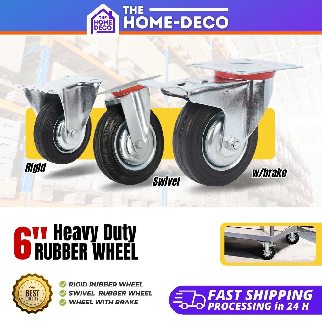 6 INCH Trolley Black Rubber Single Wheel Swivel Brake Castor Furniture ...