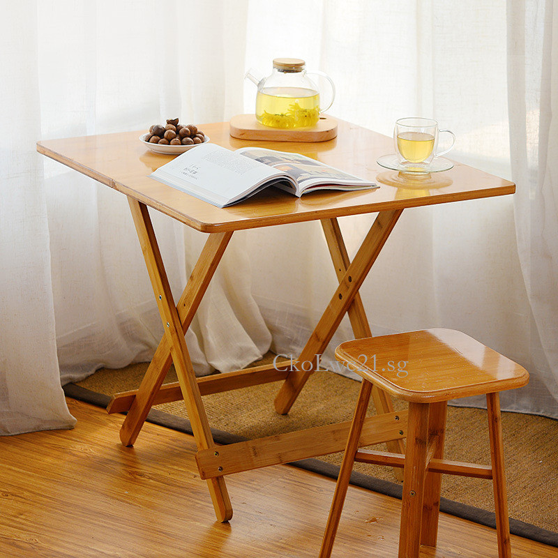 Bamboo Foldable Table Square Desk Portable for Home Outdoor Dining ...