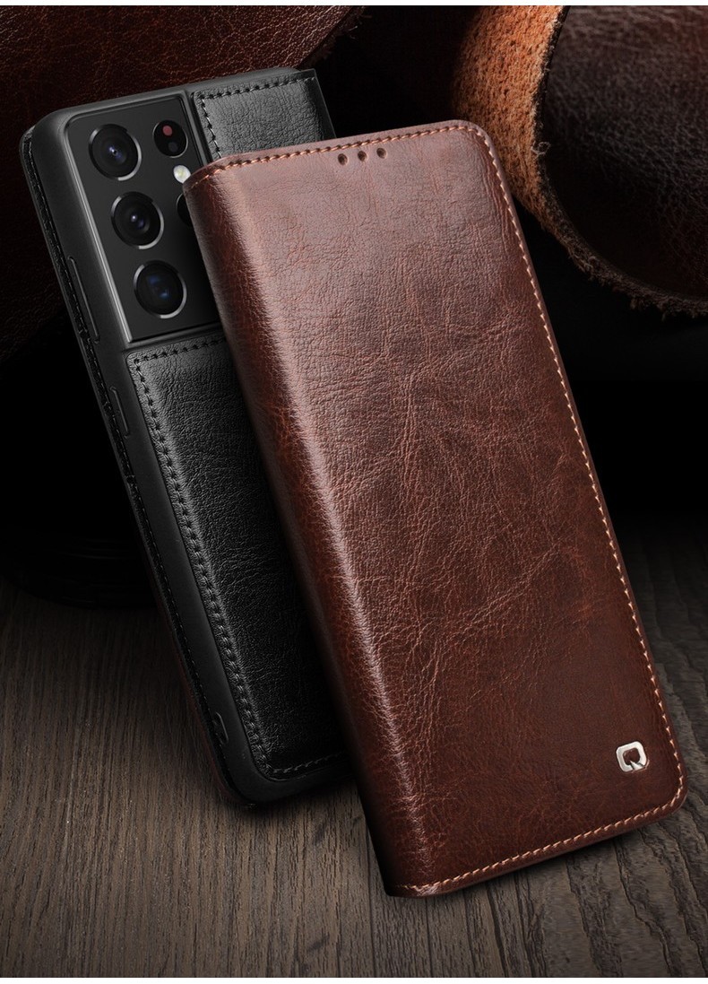 QIALINO Luxury Genuine Leather Phone Cover for Samsung Galaxy S21 S22 ...