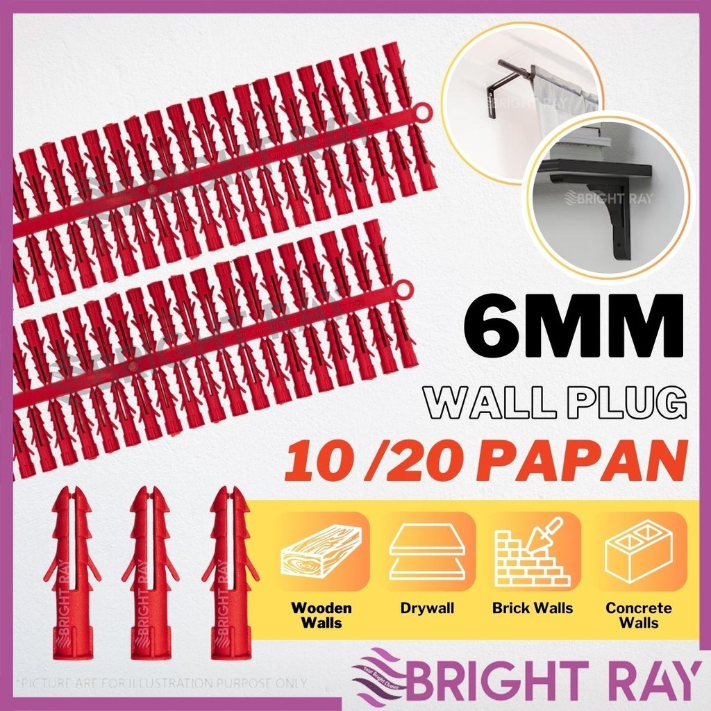 EPI 6MM WALL PLUG 10/20 Papan PVC Screw Wall Plug for Drywall Concrete ...