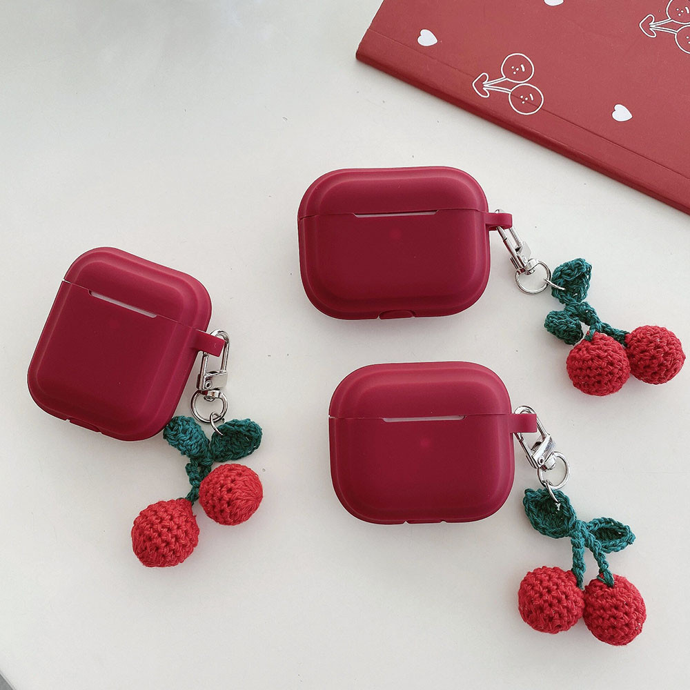 Knitted Red Cherry Pendant Earphone Case For AirPods 4 Pro2 Pro 2nd ...
