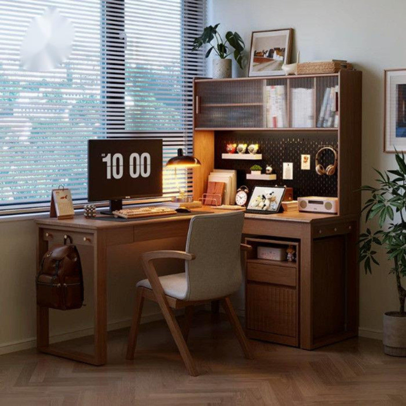 Study Table Solid Wood Integrated Bookshelf Combination Study L-shaped ...
