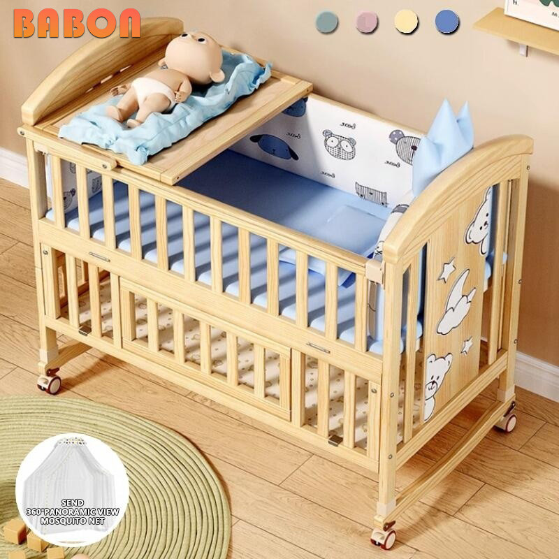 Solid Wood Baby Cot Multifunction Baby Bed Economical Baby Crib ...