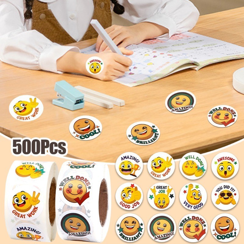 1000Pcs Cartoon Yellow Face Emojis Stickers - School Teacher Reward ...