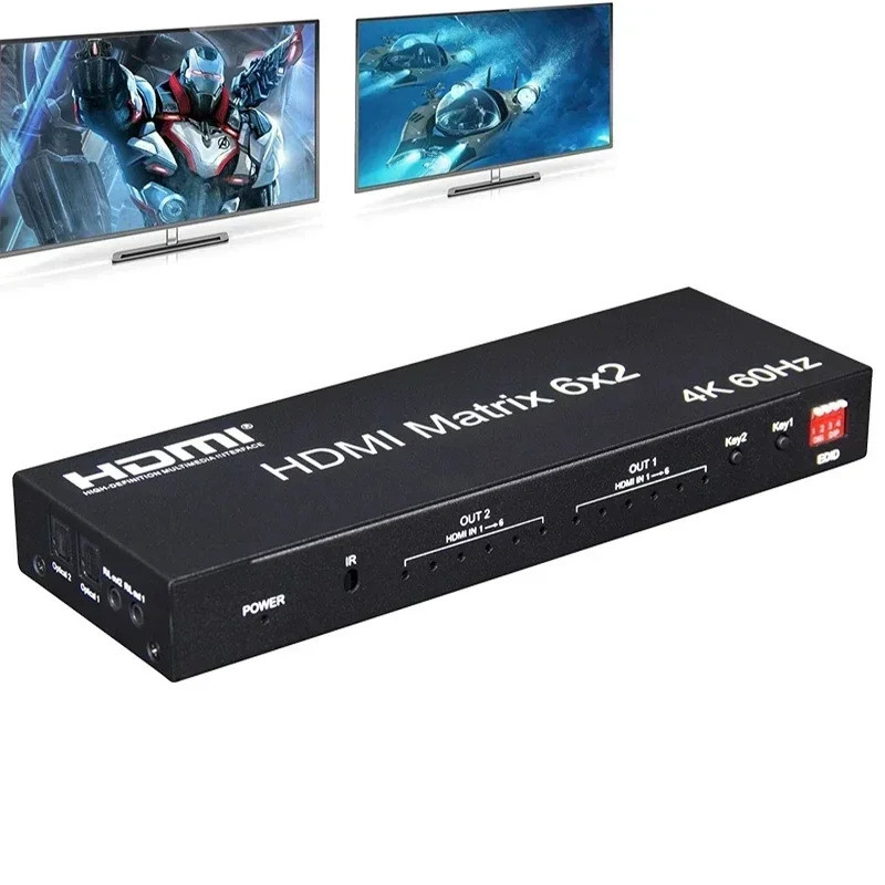 Matrix Switch HDMI 6x2 4k 60Hz HDMI Matrix Switch Splitter 6 Inputs and ...