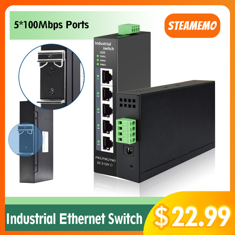 STEAMEMO Industrial Network Switch Ethernet With 5 10/100mbps Port Base-T DIN IP40 Industrial ...
