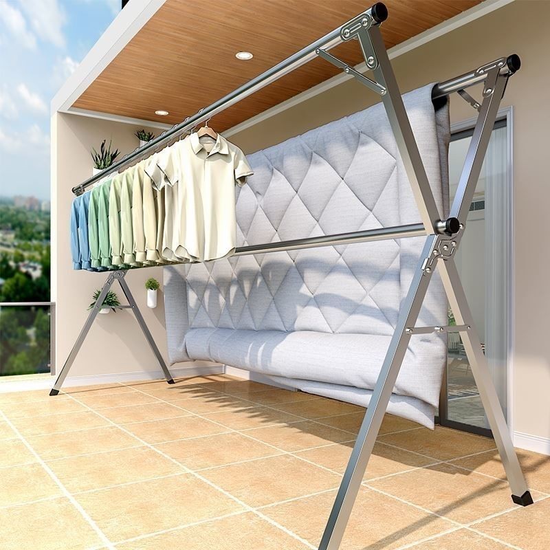 Stainless Steel Clothes Drying Rack, Floor Folding Double Pole Balcony ...