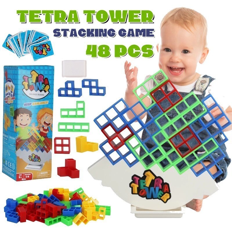 48PCS Tetra Tower Stacking Game Fun Balance Stacking Building Blocks ...